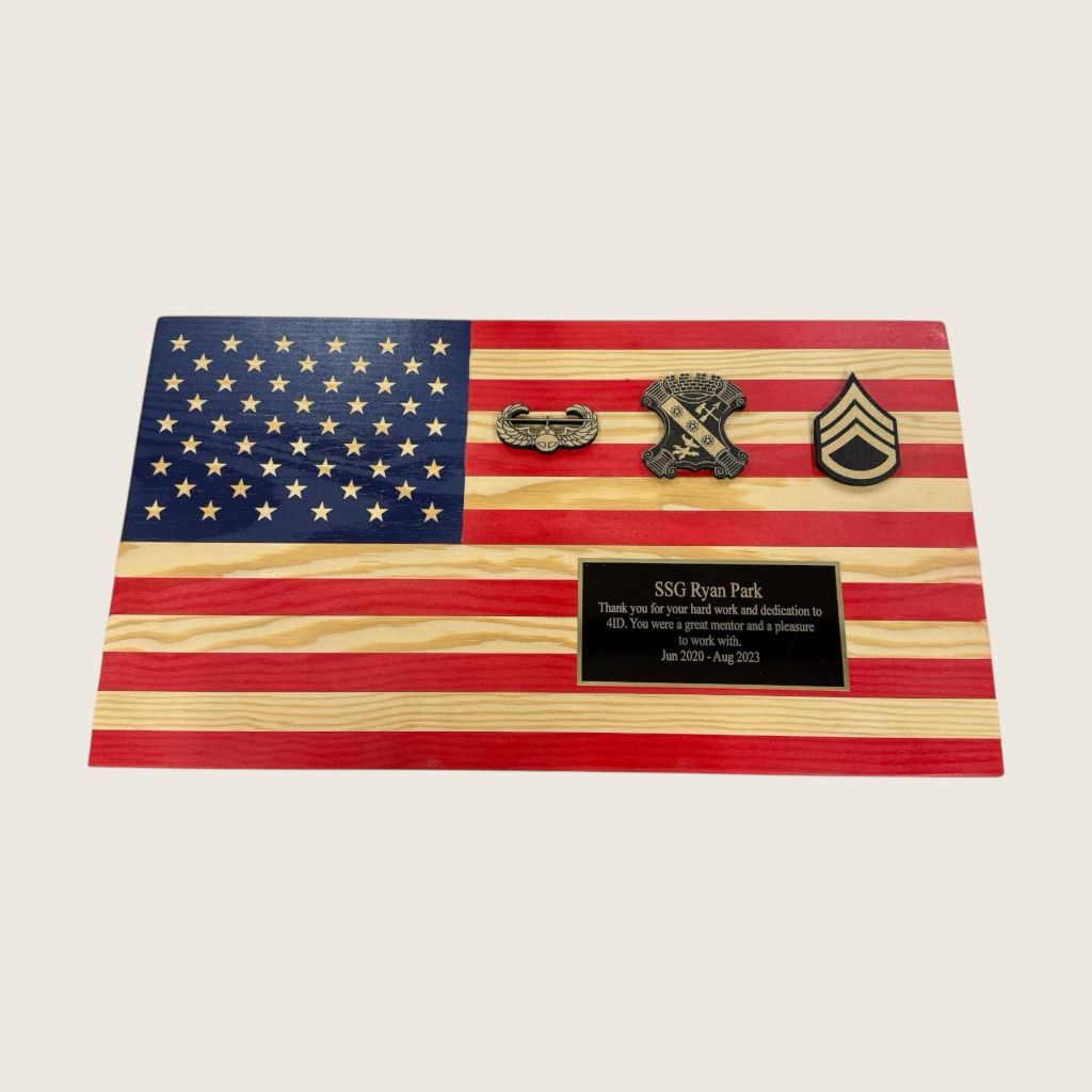 Wood Flag Plaque - Red White & Blue – Engraving Colorado